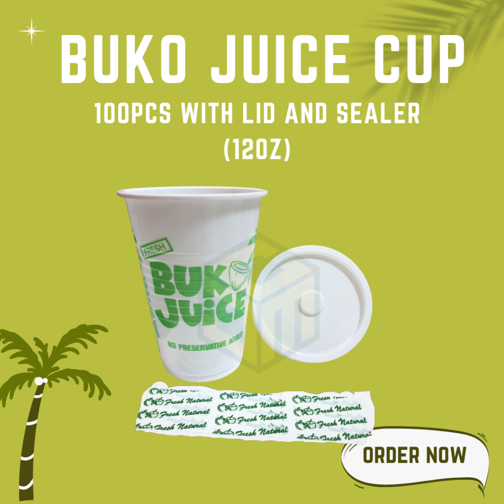 Buko Juice Cup 12oz 100pcs with lid (no hole) & Sealer Sticker(max 5 orders only) | Shopee ...