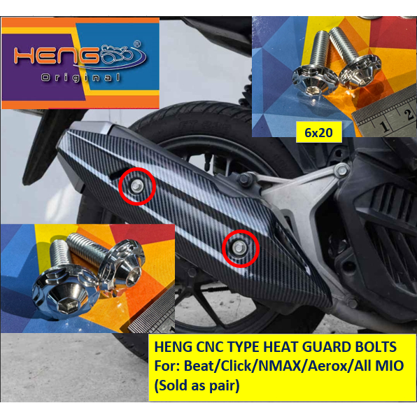 HENG CNC TYPE HEAT GUARD 6x20 BOLTS for Beat/Click/NMAX/AEROX/All MIO ...
