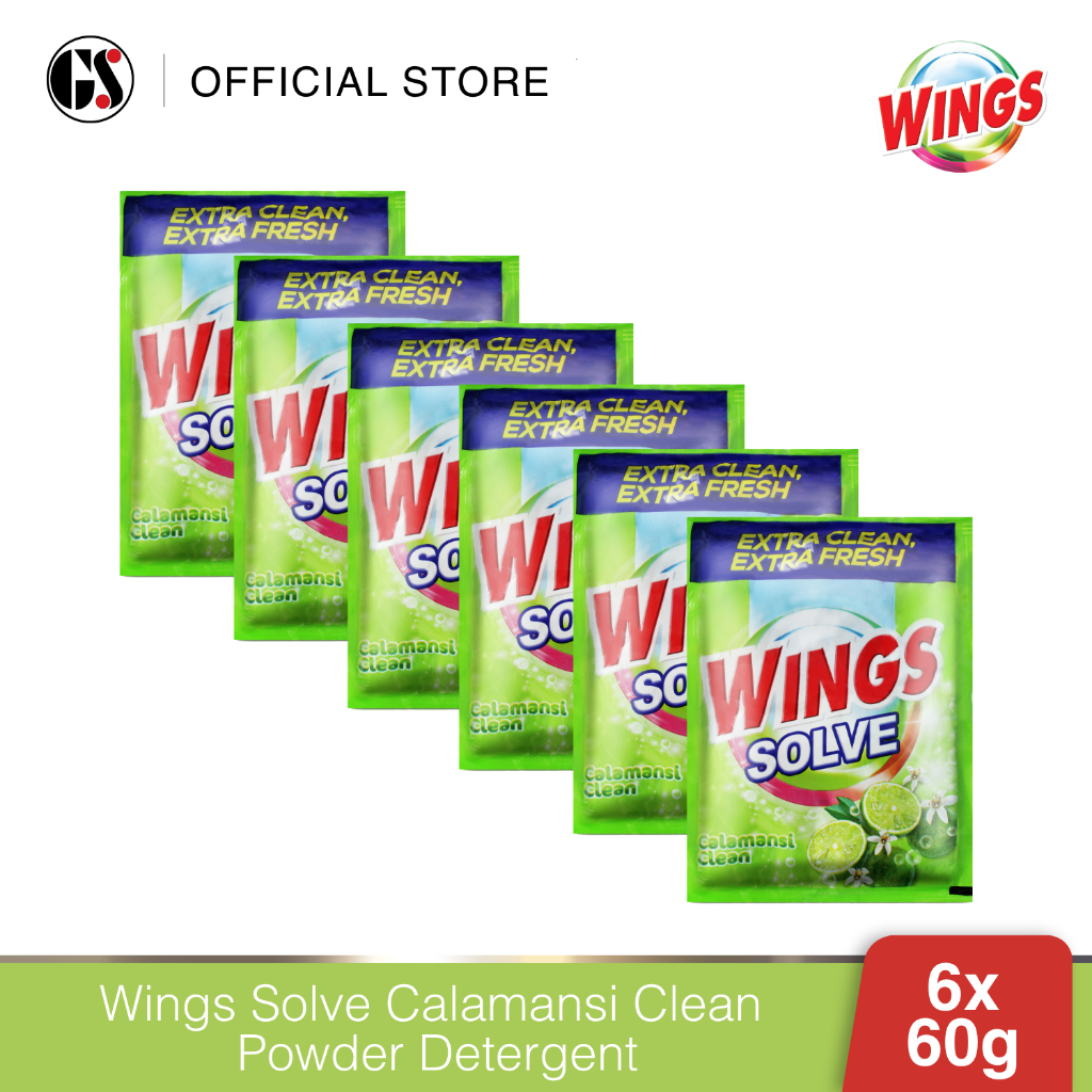Wings Solve Calamansi Clean Powder Detergent 60g (6sachets) | Shopee ...
