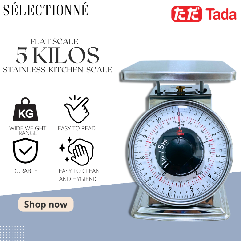[TADA] TIMBANGAN 5 KILOS Stainless Kitchen Flat Top Scale 11 pounds lbs ...