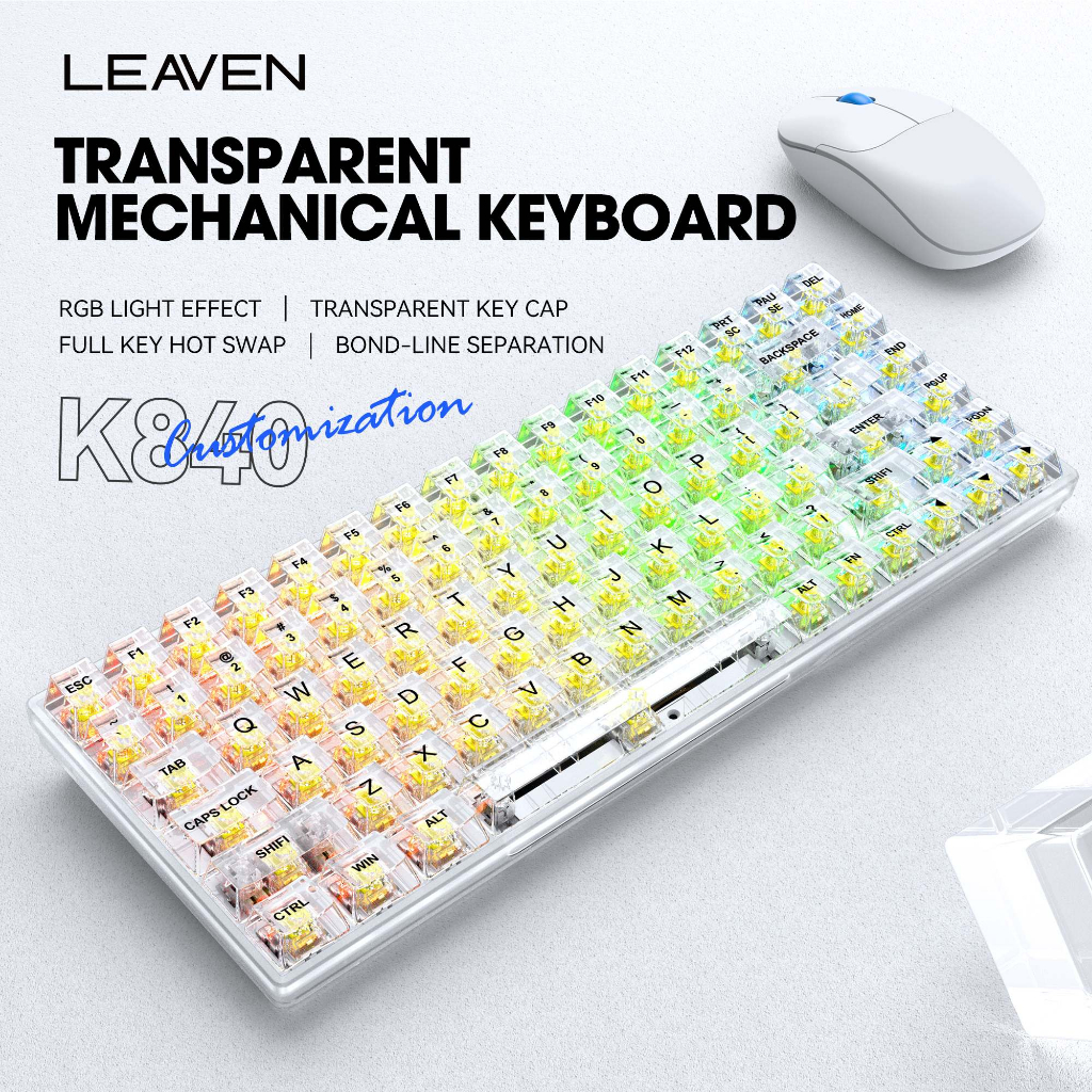 Real Mechanical Keyboard 84 Keys Acrylic Transparent Keycap RGB Wired ...