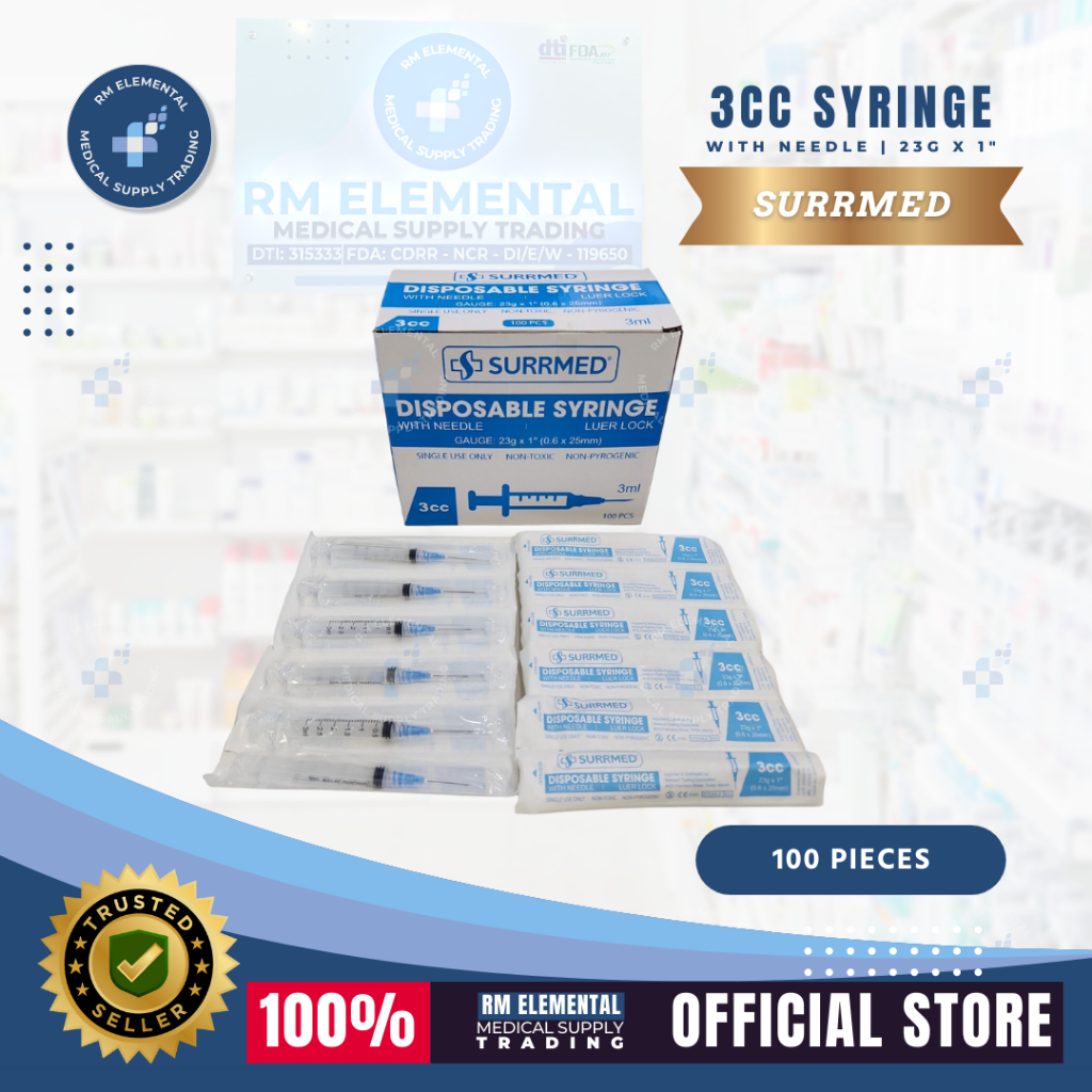 [ BOX ] Disposable syringe 3cc SURRMED luer lock 100 pieces per box ...