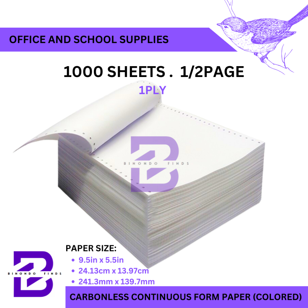 9.5in x 5.5in Carbonless Continuous Form Paper in 1Ply/ 2Ply/ 3Ply ...