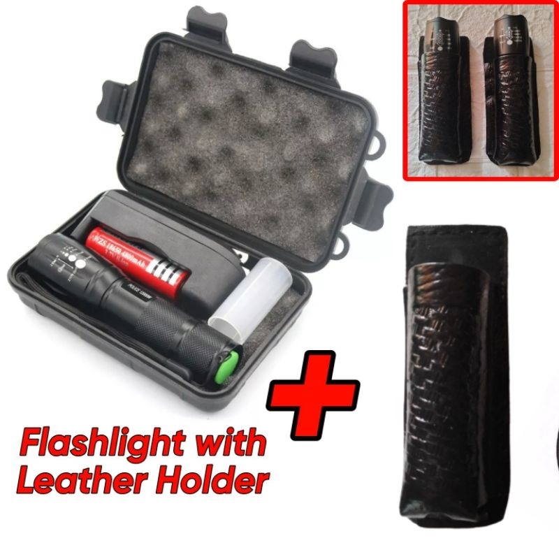 Flashlight with Leather Holder for Security Guard Bright Zoom 5 Mode ...