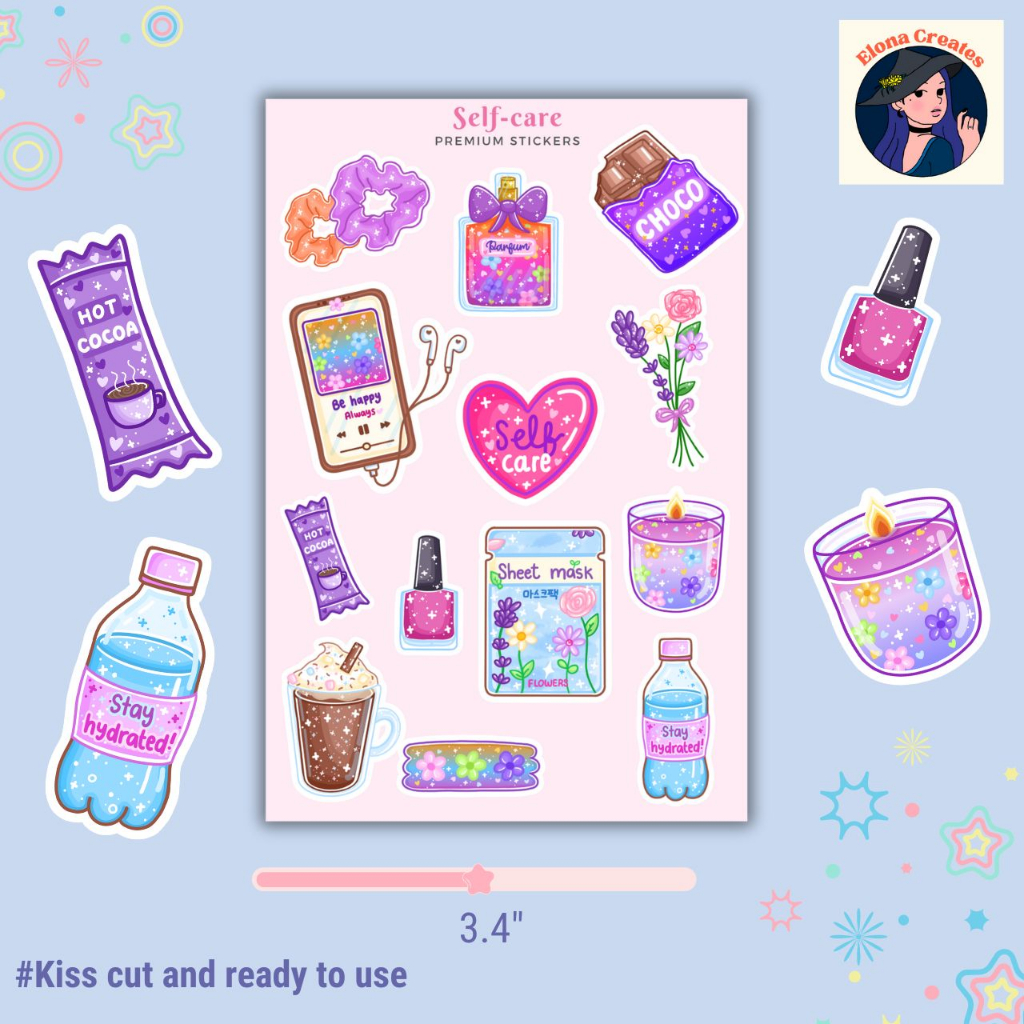 Cute Glittery Self-Care Sticker Sheet For Planners, Journals, Laptops ...