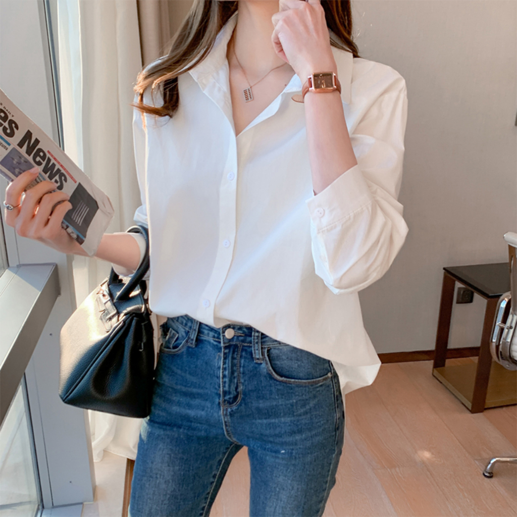 【24H deliver】New polo long sleeve blouse for women casual/work/wedding ...