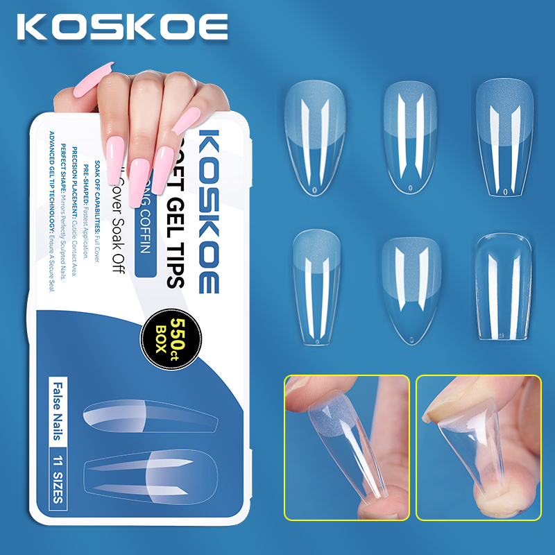 KOSKOE Fake Nails Soft Gel Tips Set False Nail Extension Tips Coffin ...