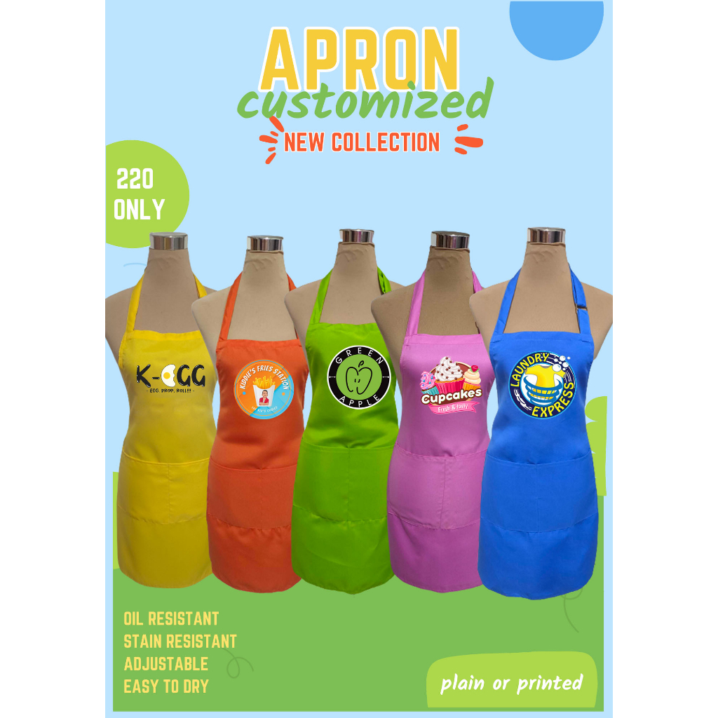 Customized Apron - Plain or With Print (Orange, Apple Gree, Pink, Blue ...