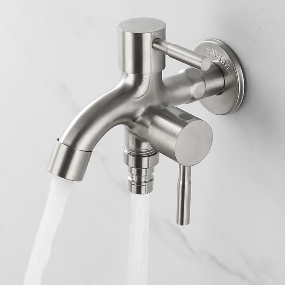 1 Inlet 2 Outlet Two-Way Copper Valve Faucet For Bathroom Kitchen Sink ...