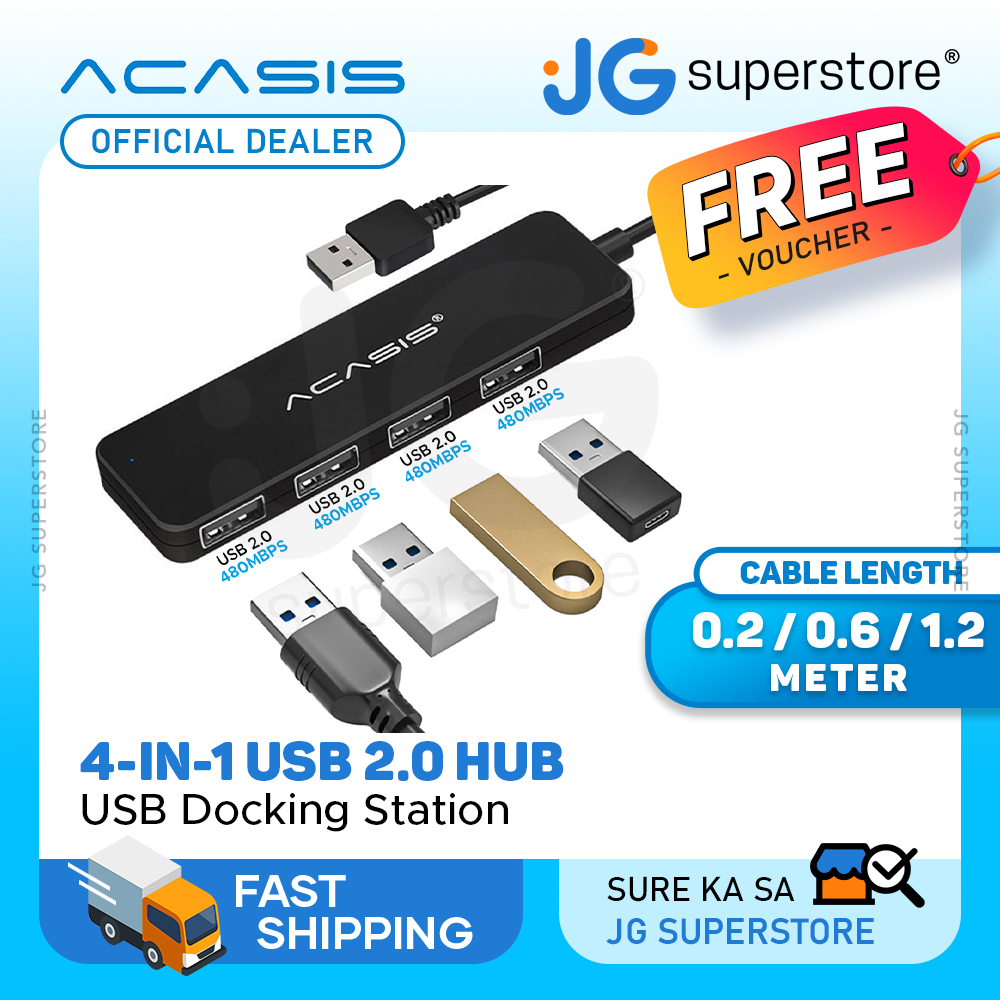 ACASIS 4-Port USB 2.0 Mini Hub Docking Station w/ 0.2m - 1.2m Cable ...