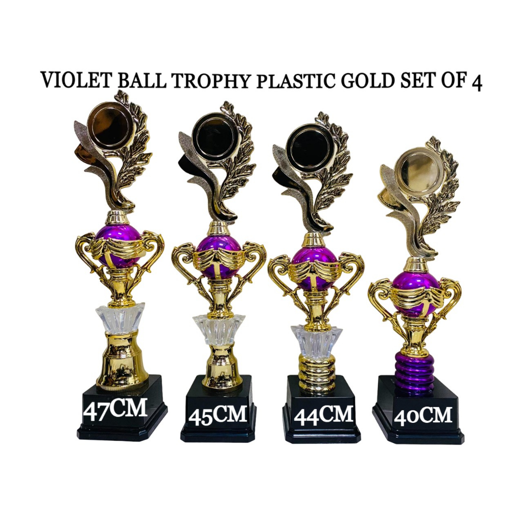 VIOLET BALL TROPHY PLASTIC GOLD SET OF 4(HEIGHT 45CM/44CM/42CM/39CM)(UNBREAKABLE) | Shopee ...