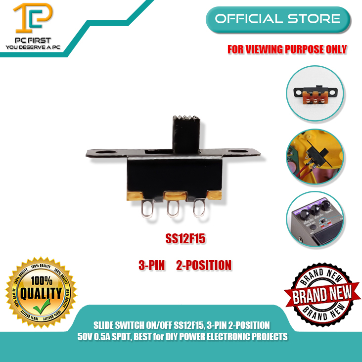 SLIDE SWITCH ON/OFF SS12F15, 3-PIN 2-POSITION 50V 0.5A SPDT, BEST for DIY POWER ELECTRONIC ...