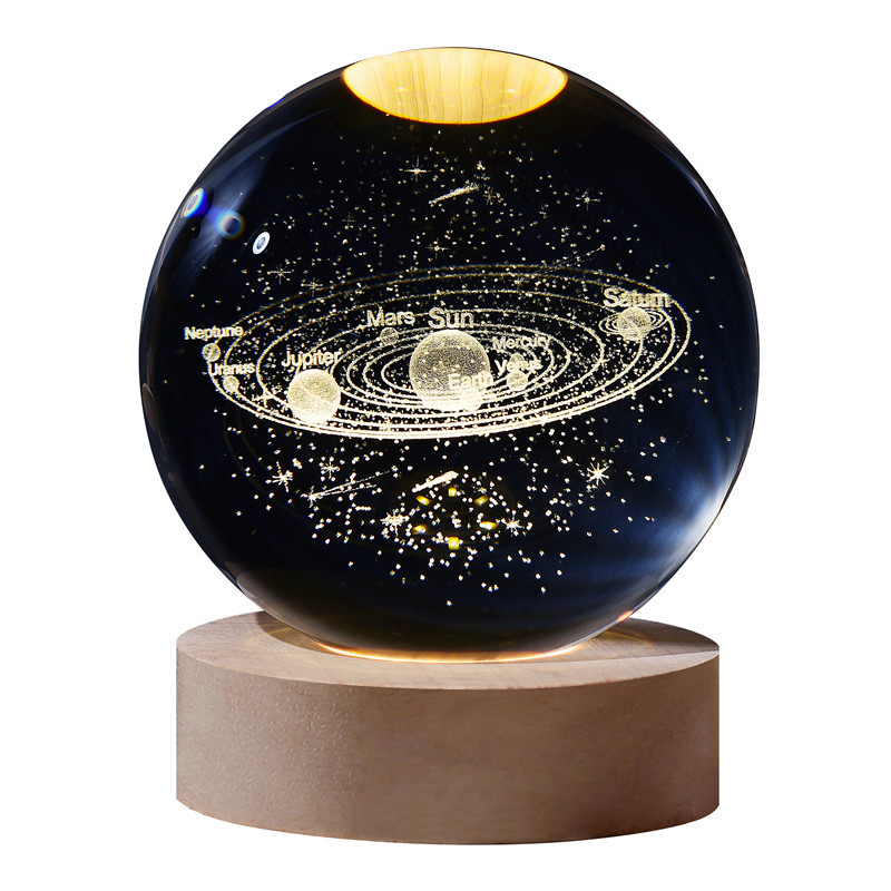 LED Light Solar system Milky Way Moon Creative 3D Laser Carving Crystal ...