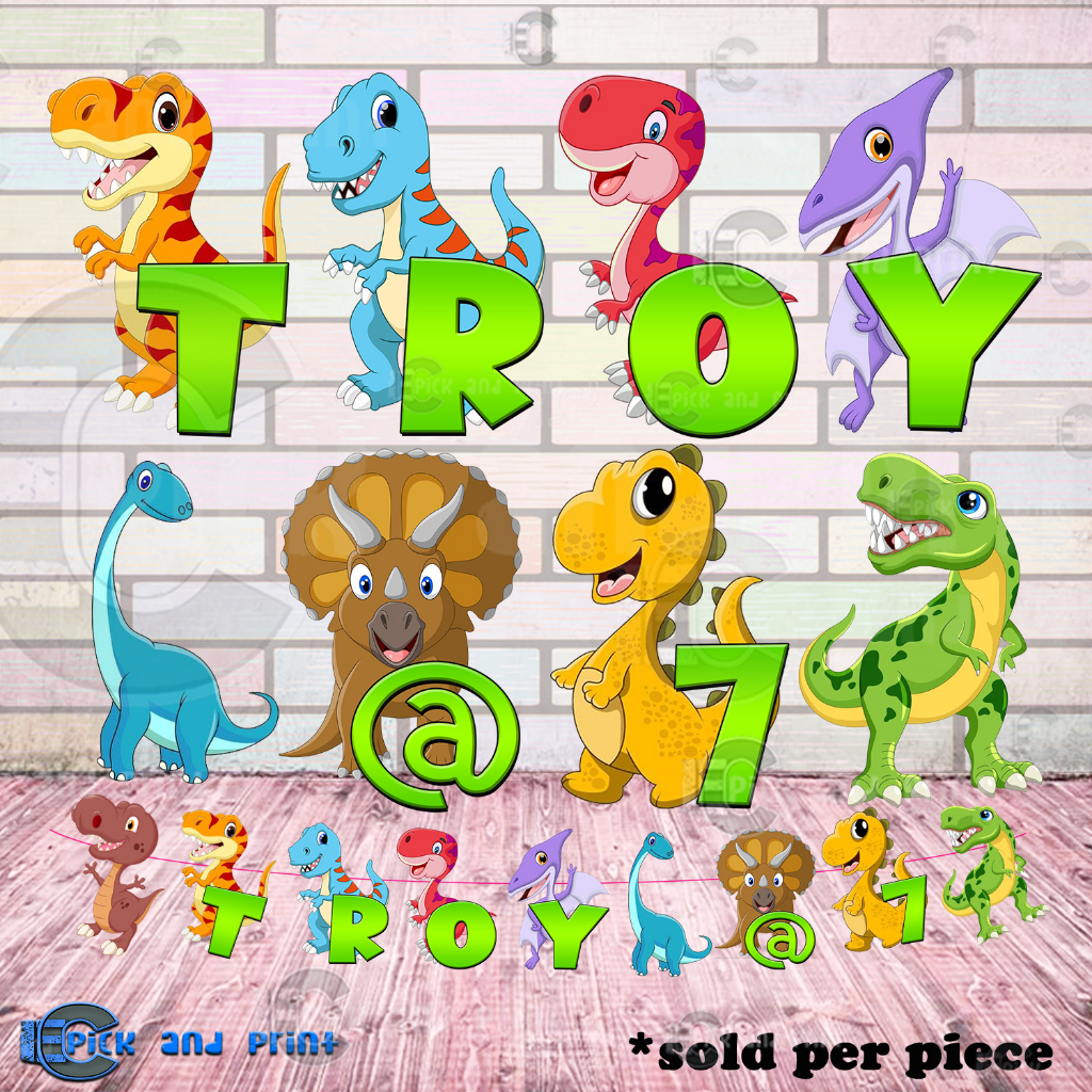 Personalized Dinosaur Character Banner Bunting Banderitas for DIY Party ...
