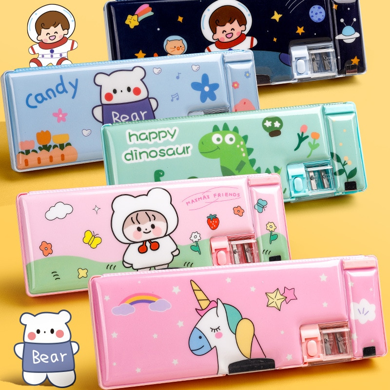 Kid Cute Cartoon Stationery Box with Pencil Sharpener Plastic Pencil ...