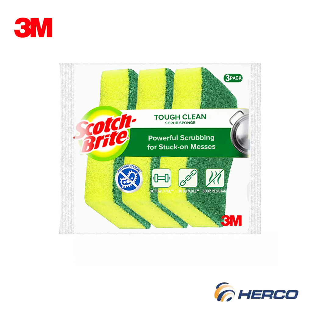 3M Scotch Brite Tough Clean Antibacterial Scrub Sponges 3 Pc/Vp ...