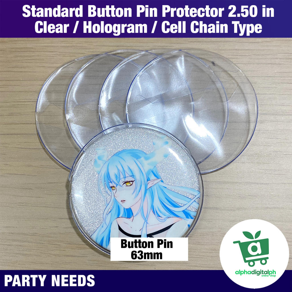 Standard Button Pin 2.50 inches 63mm PVC Protector Cover Clear Hologram ...
