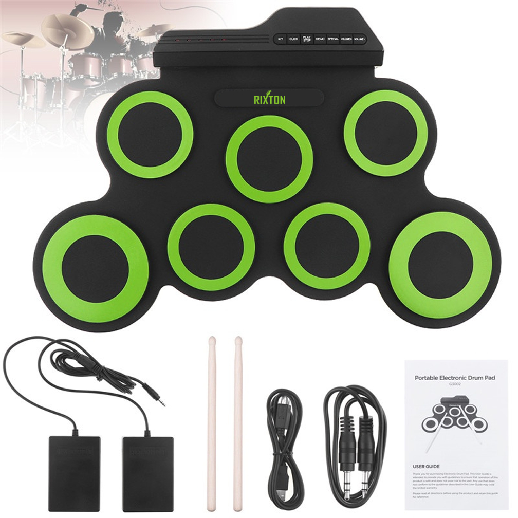 RIXTON Portable Electronic Drum Digital Roll-up Digital Drum Set ...