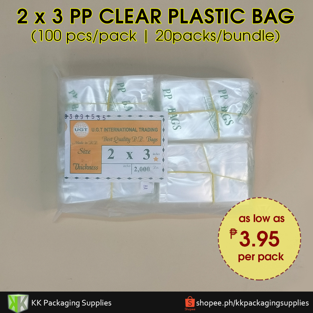 2x3 in. PP Plastic Bag Clear 1 Ream Thickness .0011 (20packs/ream ...