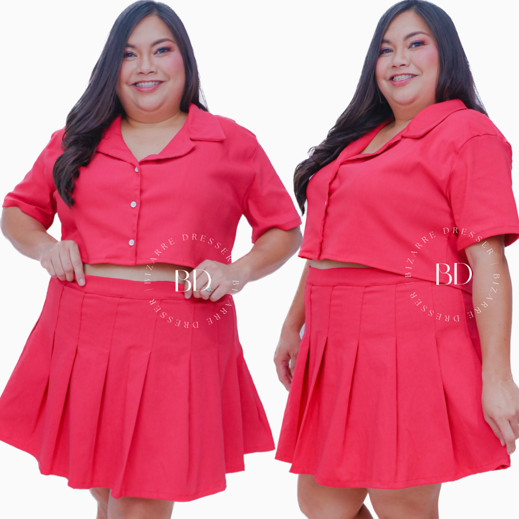 PLUS SIZE Buttondown Crop and Tennis Skirt Terno Fits 2XL - 3XL - 4XL ...