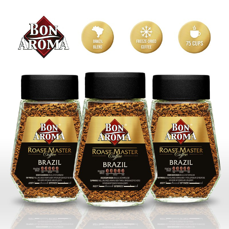 Bon Aroma Roast Master Coffee Brazil Freeze Dried 100g Pack Of 3 ...