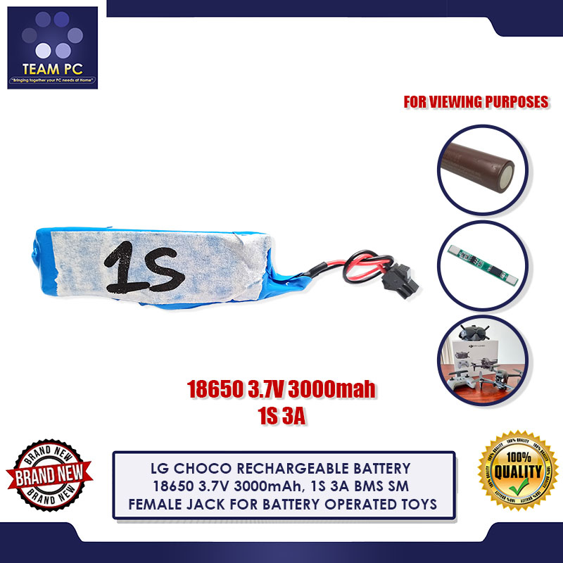 LG CHOCO RECHARGEABLE BATTERY 18650 3.7V 3000mAh, 1S 3A BMS SM FEMALE ...