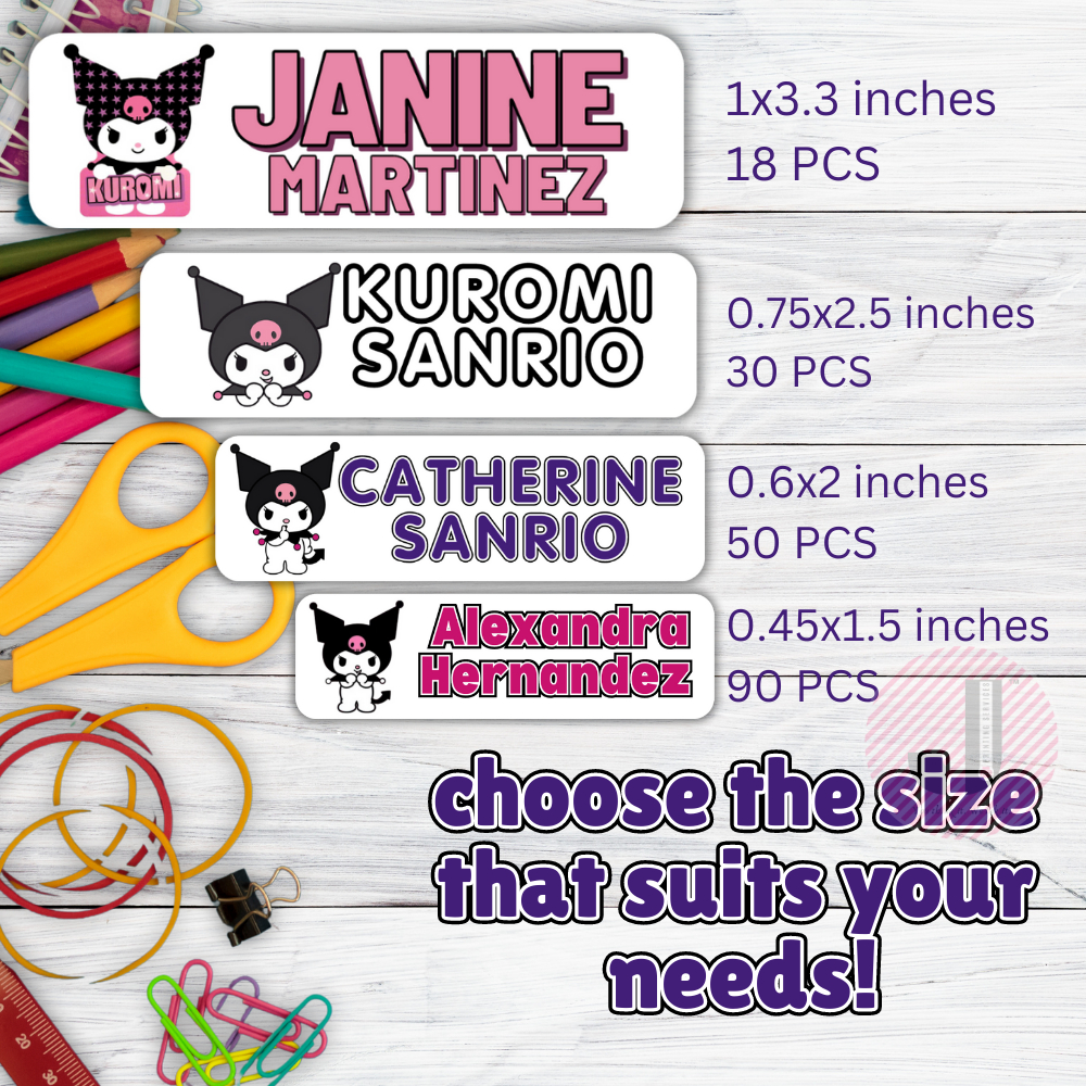 SANRIO KUROMI Waterproof Daycare Labels, Preschool Labels, Name ...