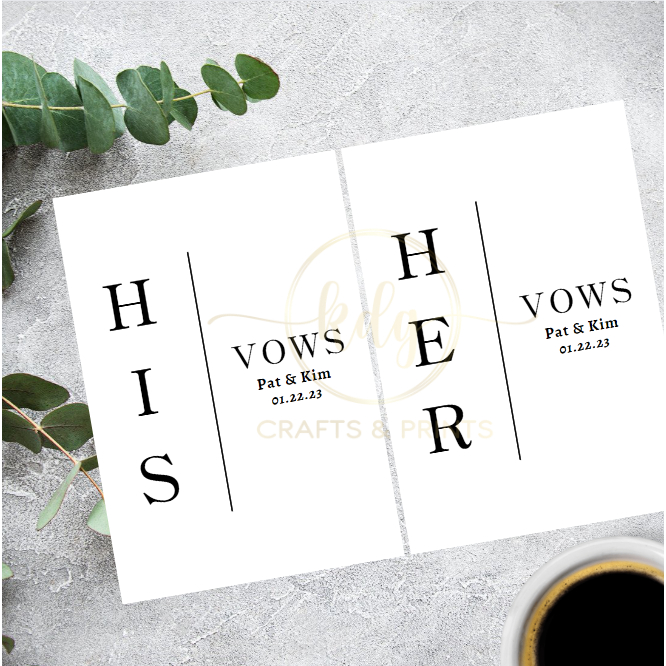 1 Pair - His and Her Vows Card METALLIC FONT - Minimalist Vows Card ...