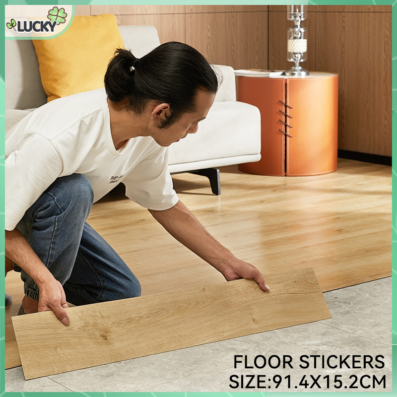 Floor Stickers 2mmThick Wooden Design Decor 91X15 cm Vinyl Tile ...
