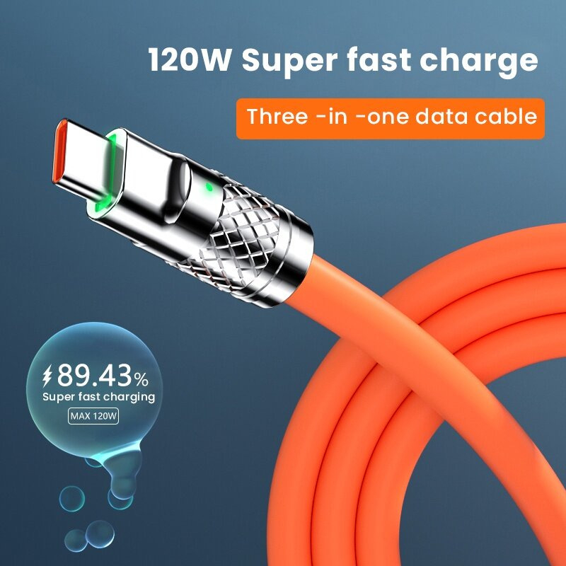 120W 6A USB Charger Cables Super Fast Charge Type C Liquid Silicone ...