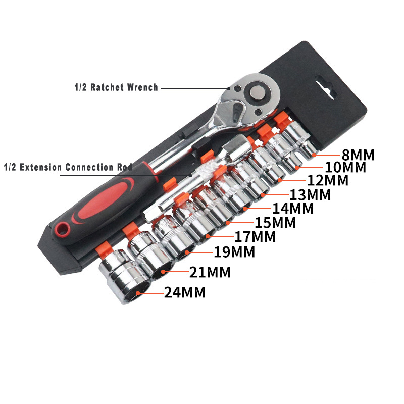 12pcs 1/4 / 1/2 Inch CR-V Ratchet Socket Wrench Set CRV1214/CRV1212 ...