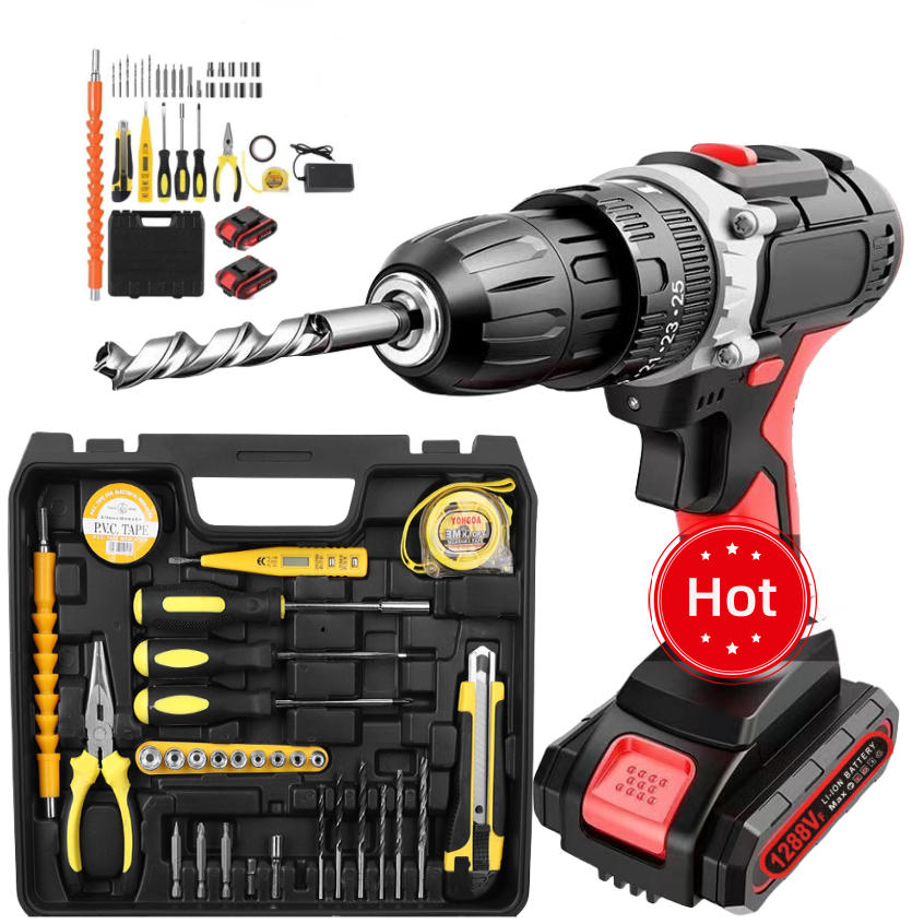 【COD】 Cordless Drill +2*Battery Impact Screwdriver Cordless Electric ...