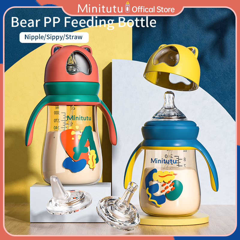 Minitutu 3 IN 1 PP bottle feeding for baby Bear Series 240ml/300ml with 360° Gravity BPA Free ...