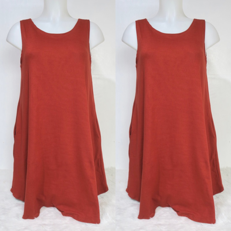 Plus Size Plain Regular Sleeveless Sando Dress With Pockets|Fits M to ...