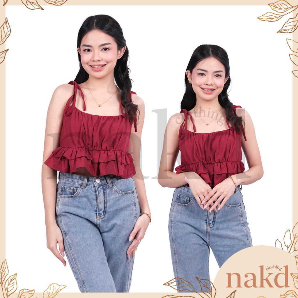 NAKD FASHION ONYX STRING SELF TIE COTTON LINEN SMOCKING RUFFLE CASUAL ...