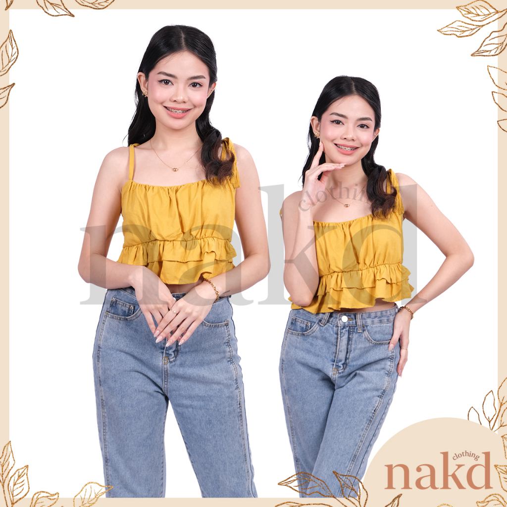 NAKD FASHION ONYX STRING SELF TIE COTTON LINEN SMOCKING RUFFLE CASUAL ...