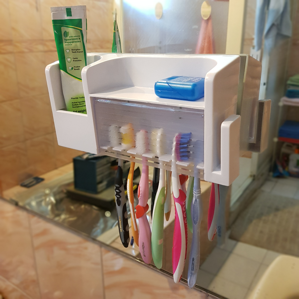 TOOTHBRUSH 6 slots holder organizer w toothpaste floss cup and lid ...