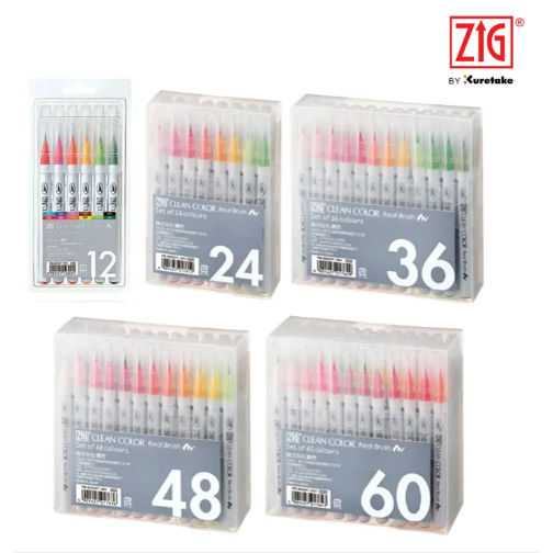 ZIG Kuretake Clean Color Real Brush Pen Set Marker (Set Color of 24, 36, 48, 60, 80. & 90 ...