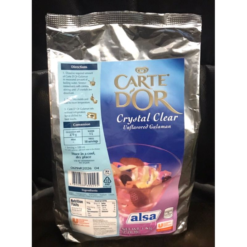 Carte D’Or Crystal Clear Unflavored Gulaman Alsa 1kg | Shopee Philippines