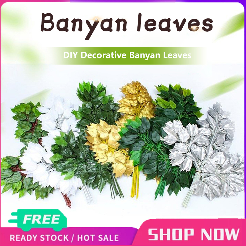 Banyan Leaves Artificial Flowers Leaf Green Plants for Wedding Garden ...