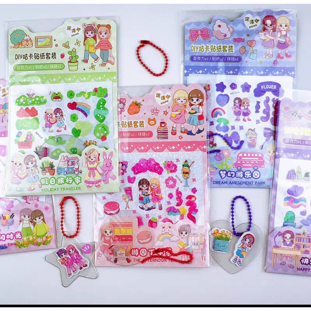 4pack diy keychain diy Cartoon stickers random design（Each pack has 2 ...