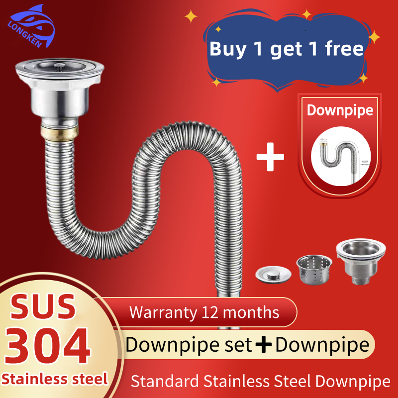LONGKEN Sink Drain Stainless Steel Kitchen Sink Adapter Downpipe Filter ...