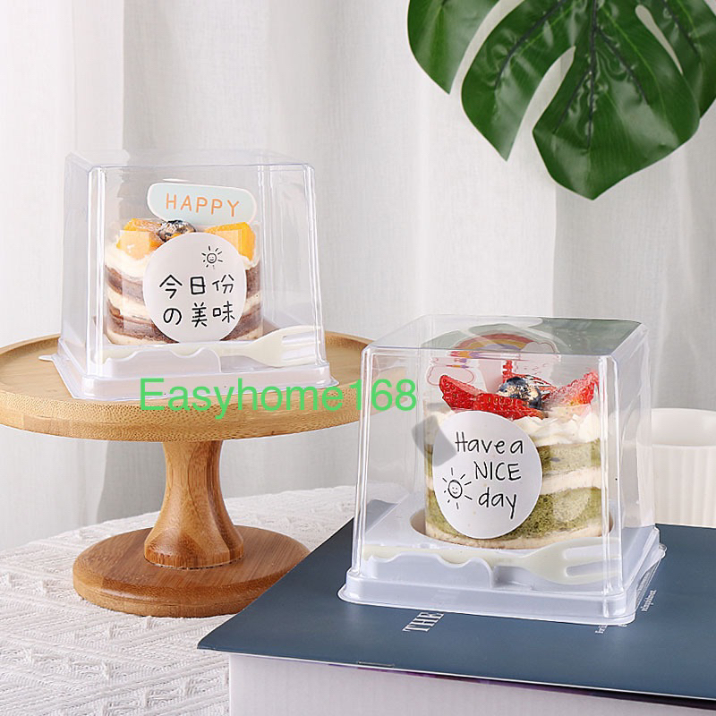 10pcs Transparent Mini Cake Box Cake Packaging with Fork Food Box Bento ...