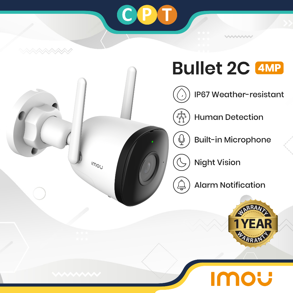 IMOU Bullet 2C 4MP IPC-F42N-D 2K QHD CCTV Smart Monitoring WiFi Outdoor IP Security Camera ...