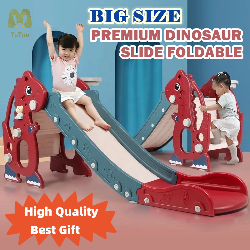 Children Dinosaur Slide with Balls&Rings Indoor Foldable Slide Play Set ...