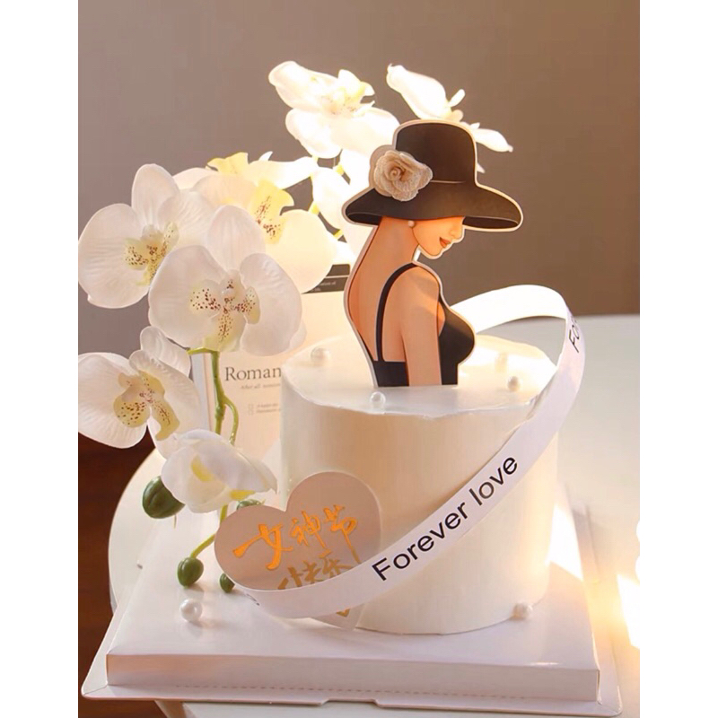 Fashion lady black hat w/flower cake topper | Shopee Philippines