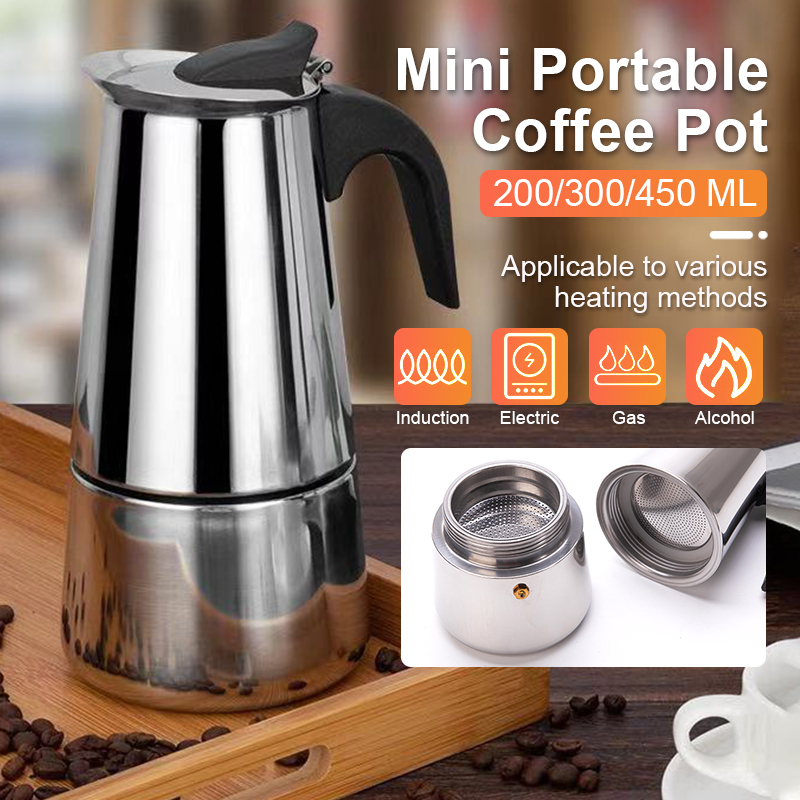Moka Pot Family Coffee Pot Mini Portable Coffee Making Pot Stainless ...