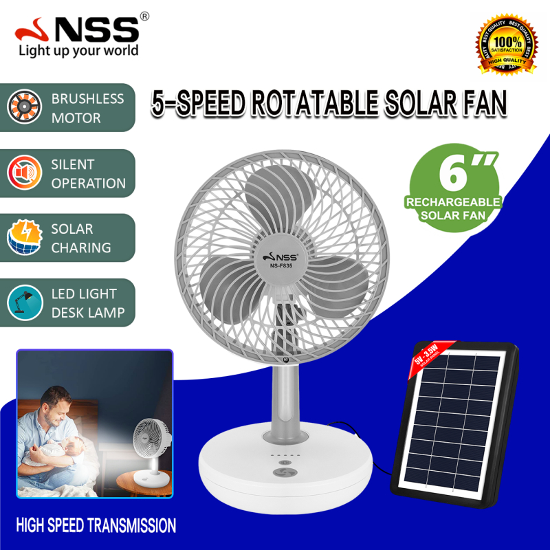 Nss portable 6/8/12/14 inch solar fan 5-speed fan rotatable fan with ...