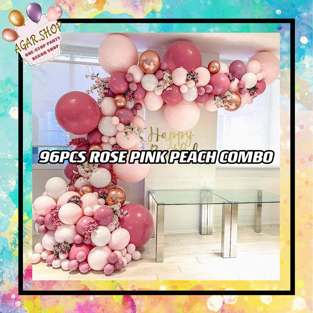 Agar.Shop 96pcs Retro Rose Pink Light Pink Combo Balloon Set Birthday ...