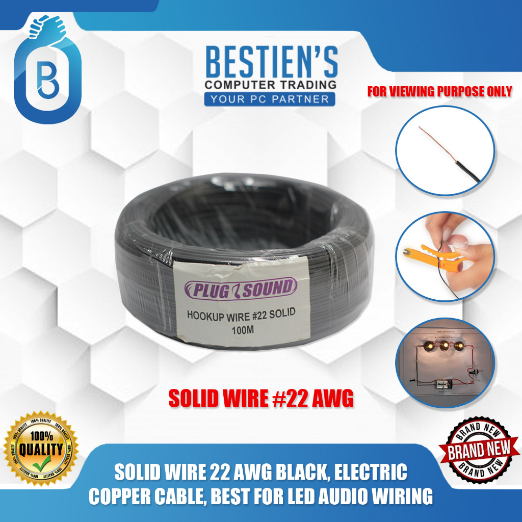 SOLID WIRE 22 AWG BLACK, ELECTRIC COPPER CABLE, BEST FOR LED AUDIO ...